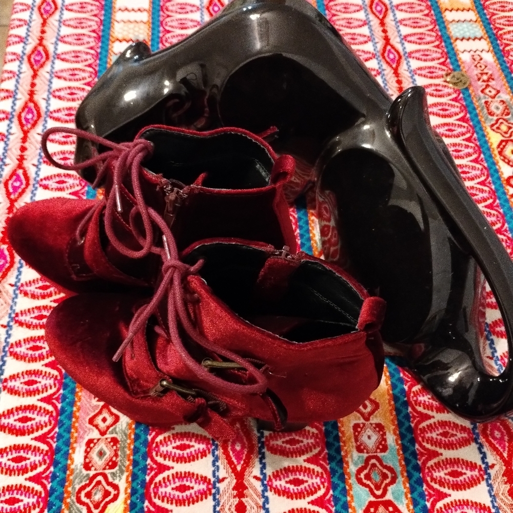 1990s Velvet Signature Report Ankle Boots - Gem